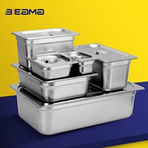 BIEAMA 6 Pack Hotel Pans, 1/6 Size 4" Deep, NSF, Commercial Stainless Steel Pan, Steam Table Pan, Catering Food Pan with Cover Notched