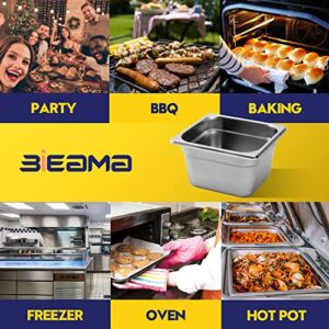 BIEAMA 6 Pack Hotel Pans, 1/6 Size 4" Deep, NSF, Commercial Stainless Steel Pan, Steam Table Pan, Catering Food Pan with Cover Notched