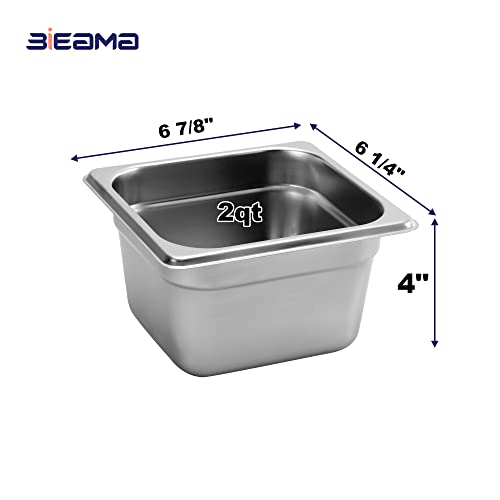 BIEAMA 6 Pack Hotel Pans, 1/6 Size 4" Deep, NSF, Commercial Stainless Steel Pan, Steam Table Pan, Catering Food Pan with Cover Notched