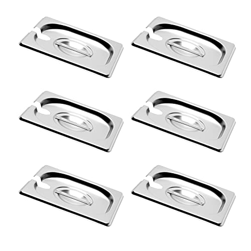 BIEAMA 6 Pack Hotel Pans, 1/6 Size 4" Deep, NSF, Commercial Stainless Steel Pan, Steam Table Pan, Catering Food Pan with Cover Notched