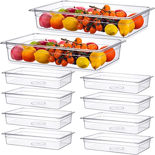 Mumufy 10 Packs Plastic Clear Food Pan 1/1 Size Stackable Polycarbonate Pan with Capacity Indicator Restaurant Commercial Hotel Pans for Fruits Vegetables Beans Corns (4)