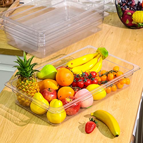 Mumufy 10 Packs Plastic Clear Food Pan 1/1 Size Stackable Polycarbonate Pan with Capacity Indicator Restaurant Commercial Hotel Pans for Fruits Vegetables Beans Corns (4)