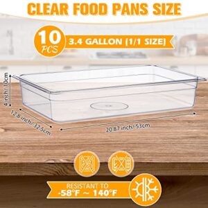 Mumufy 10 Packs Plastic Clear Food Pan 1/1 Size Stackable Polycarbonate Pan with Capacity Indicator Restaurant Commercial Hotel Pans for Fruits Vegetables Beans Corns (4)