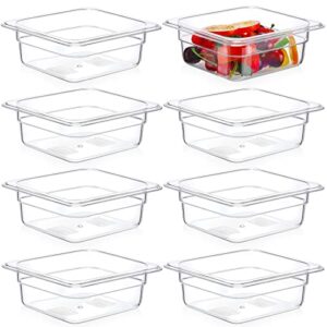 nuenen 8 pcs 1/6 size, 2.6 inch deep food pan clear food storage container polycarbonate plastic pan clear plastic cold pans for kitchen restaurant food prep, 1 quart