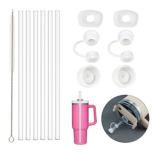 Silicone Spill Proof Stopper Set and Replacement Straws for Stanley H1.0 40oz 30oz Tumbler, Yoelike Reusable Clear Straws Leak Proof Straws Topper Accessories for Stanley Mug Cup