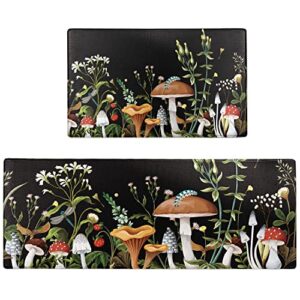 fnlndo mushroom kitchen rugs and mats green mushroom kitchen decor anti fatigue kitchen floor mat set of 2 non-skid washable kitchen runner rug for kitchen sink laundry (green, 17.5"x29.5"+17.5"x47")