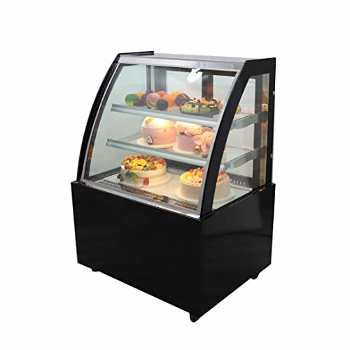 INTSUPERMAI Floor Standing Refrigerated Cake Showcase 35inch Commercial Bakery Cabinet Glass Refrigerated Cake Pie Showcase Bakery Display Case Arc Back Door 220V