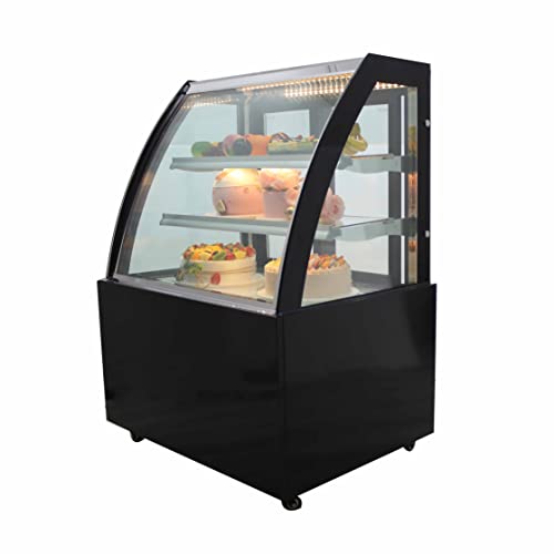 INTSUPERMAI Floor Standing Refrigerated Cake Showcase 35inch Commercial Bakery Cabinet Glass Refrigerated Cake Pie Showcase Bakery Display Case Arc Back Door 220V