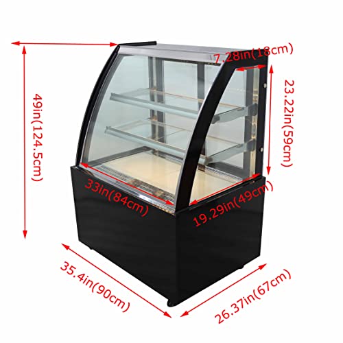 INTSUPERMAI Floor Standing Refrigerated Cake Showcase 35inch Commercial Bakery Cabinet Glass Refrigerated Cake Pie Showcase Bakery Display Case Arc Back Door 220V