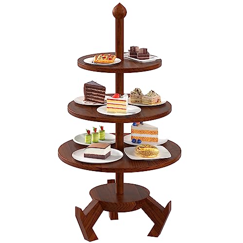 Chemailon 3 Tier Wooden Cupcake Stand， Elegant Round Dessert Tower Holder Decorative Tiered Tray for Birthday Cady Bar Weddings and Parties Events