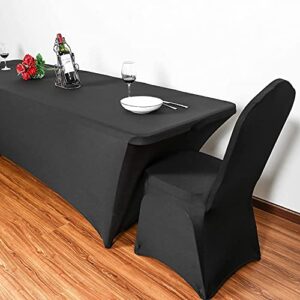 Obstal 6 Pack Stretch Spandex Table Covers for 6 Foot Tables - 6 FT Universal Rectangular Fitted Tablecloth Protector for Wedding, Banquet, Party (Black, 72 Length x 30 Width x 30 Height Inches)