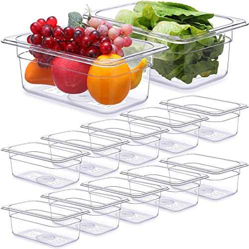 Hoolerry 12 Packs Plastic Food Pan 1/4 Size Commercial Food Storage Containers Pans Clear Stackable Restaurant Hotel Pans for Kitchen Fruits Vegetables Beans Corns (3.9 Inches Deep)