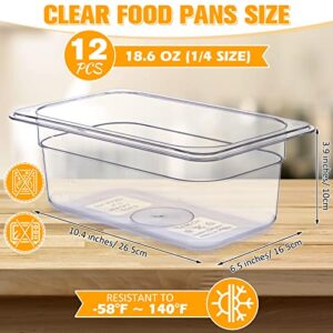 Hoolerry 12 Packs Plastic Food Pan 1/4 Size Commercial Food Storage Containers Pans Clear Stackable Restaurant Hotel Pans for Kitchen Fruits Vegetables Beans Corns (3.9 Inches Deep)