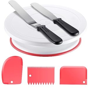 kootek cake decorating kit baking supplies cake turntable with 2 frosting straight angled spatula 3 icing smoother scrapers baking accessories tools for beginners and pros, pink