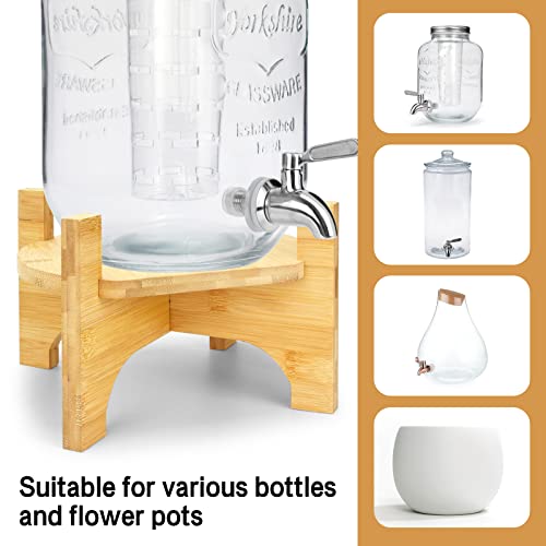 Drink Dispenser,Water Dispenser And Beverage Dispenser Stand(Natural Bamboo).Fit Max 8.66 Inch Glass Drink Dispenser,Water Jugs,Glass Water Pitcher.Ideal for Home, Parties, and Catering Events.