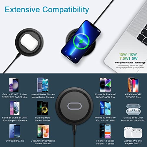 15W Wireless Charger Samsung Wireless Phone Charger Fast Charging Pad for Samsung Galaxy S23 Ultra S22 S21 S20 FE Note 20 10 9 8 S10 S9 S8 A14 A53 A23 A13 A32, iPhone 14 13 12 11 Pro Max SE XR XS X 8