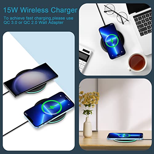 15W Wireless Charger Samsung Wireless Phone Charger Fast Charging Pad for Samsung Galaxy S23 Ultra S22 S21 S20 FE Note 20 10 9 8 S10 S9 S8 A14 A53 A23 A13 A32, iPhone 14 13 12 11 Pro Max SE XR XS X 8