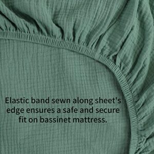 Muslin Bassinet Sheets 2 Pack Set for Baby Boy and Girl, 100% Muslin Cotton Fitted Sheet for Oval Hourglass and Rectangular Bassinet Mattress, Grey and Green