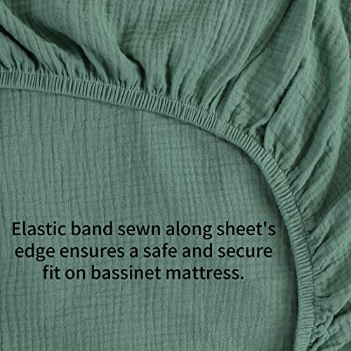 Muslin Bassinet Sheets 2 Pack Set for Baby Boy and Girl, 100% Muslin Cotton Fitted Sheet for Oval Hourglass and Rectangular Bassinet Mattress, Grey and Green