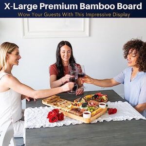 VAREZZA Extra Large Charcuterie Boards Set: Bamboo Cheese Board and Knife Set - Cheese Tray, Round Bamboo Fruit Cheese Platter, 10 Charcuterie Boards Accessories, House Warming Gifts New Home - Unique