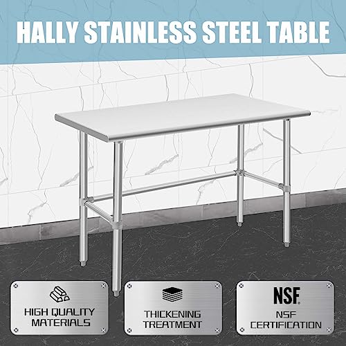 Hally Open Base Stainless Steel Table 24 x 48 Inches, NSF Commercial Heavy Duty Prep & Work Table with Galvanized Legs for Restaurant, Home and Hotel