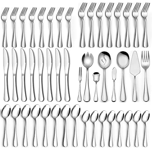 68-Piece Silverware Set with Serving Utensils, Heavy Duty Stainless Steel Flatware Set for 12, Food-Grade Tableware Cutlery Set, Utensil Sets for Home Restaurant, Mirror Finish, Dishwasher Safe