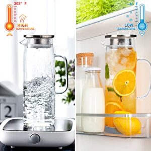 CUCUMI 2pcs 50oz Glass Pitcher with Stainless Steel Lid, 1.5 Liter Glss Water Carafe Heat Resistant Glass Jug for Iced Tea, Milk, Coffee, Juice