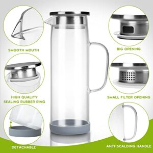 CUCUMI 2pcs 50oz Glass Pitcher with Stainless Steel Lid, 1.5 Liter Glss Water Carafe Heat Resistant Glass Jug for Iced Tea, Milk, Coffee, Juice