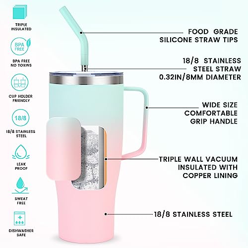 Hydraful 40 oz Mug Insulated Tumbler with Handle and Straw, Keep Drinks Cold for 30 Hours, Stainless Steel Vacuum Insulated, Leakproof, Dishwasher Safe, Fits Car Cup Holder,BPA Free