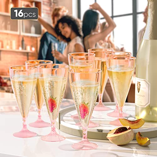 Zonbaizey Champagne Flutes Plastic - 16 Pack Plastic Champagne Glasses, Shatterproof & Reusable Stemless Champagne Flutes, BPA-Free Mimosa Glasses Plastic - Perfect for Weddings, Birthdays, Parties