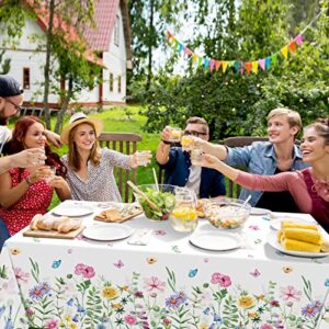 4Pcs Spring Floral Plastic Tablecloth,Pink Purple Blue Flower Butterfly Disposable Table Cover for Home Decor Summer Spring Picnic Dining Holiday Weeding Birthday Tea Party Decorations,54x108 Inch