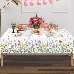 4Pcs Spring Floral Plastic Tablecloth,Pink Purple Blue Flower Butterfly Disposable Table Cover for Home Decor Summer Spring Picnic Dining Holiday Weeding Birthday Tea Party Decorations,54x108 Inch