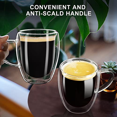 PARACITY Coffee Mugs Set of 2, Double Wall Coffee Mug 12 OZ, Glass Coffee Mugs with Handle, Insulated Coffee Mug for Cappuccino/Latte/Coffee, Borosilicate Glass Coffee Cups for Kitchen/Travel