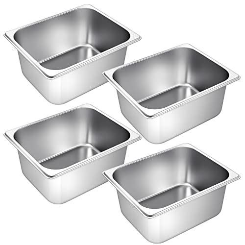 Zubebe 1/2 Half Size Steam Table Pans 6 Inch Deep Steam Pan Stainless Steel Restaurant Pan Metal Food Tray Commercial Food Pans for Hotel Restaurant (4 Pcs)