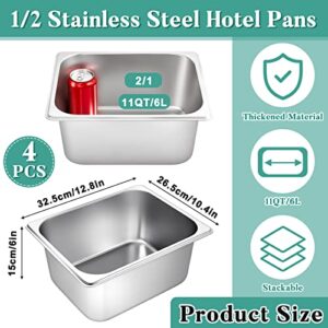 Zubebe 1/2 Half Size Steam Table Pans 6 Inch Deep Steam Pan Stainless Steel Restaurant Pan Metal Food Tray Commercial Food Pans for Hotel Restaurant (4 Pcs)