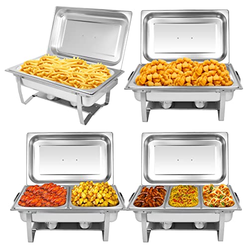 ORNKAT Chafing Dish Buffet Set[4 Pack] 8QT Stainless Steel Buffet Chafers,Catering Food Warmers Set With 7 Trays