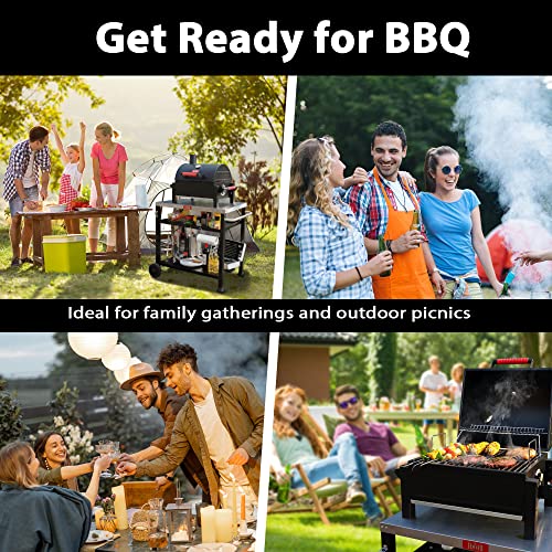 FEASTO Portable Charcoal Grill with Two Silicone Holding Handles, Tabletop grilling with 354 Square Inches Cooking Area, Convenient for outdoor Camping and Picnic, Black，L26.8’’x W20’’x H21.3’’