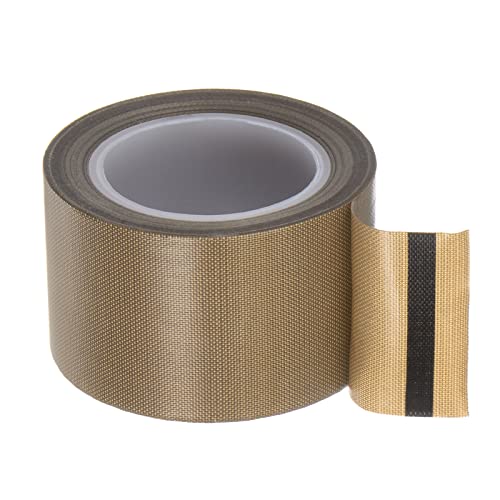 HARFINGTON Fabric PTFE Tape Roll, 1.5" x 33 ft High Temperature PTFE Adhesive Tape 0.13mm Thickness for Vacuum Sealer Machine Hand Impulse Sealers, Brown