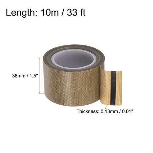 HARFINGTON Fabric PTFE Tape Roll, 1.5" x 33 ft High Temperature PTFE Adhesive Tape 0.13mm Thickness for Vacuum Sealer Machine Hand Impulse Sealers, Brown