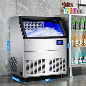 COTLIN Commercial Ice Machine 200LBS/24H with 80LBS Storage Bin, 26” Air Cooled Freestanding Ice Maker 10LBS Ice Bags Undercounter Clear Cube Ice Machine for Home Bar Restaurant, 115V (P518A)