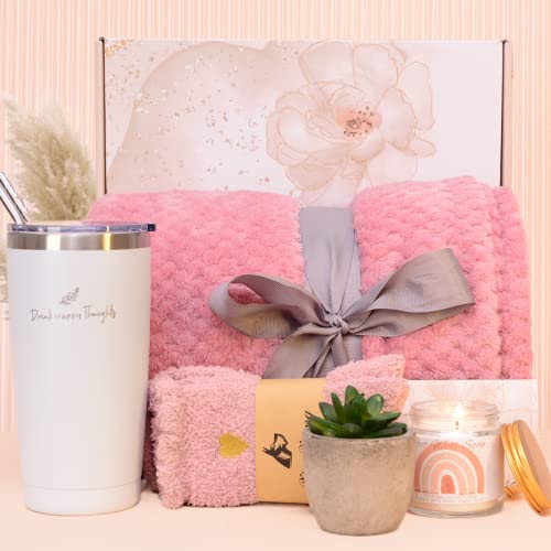 Get Well Soon Gifts for Women，Care Package Basket for Sick Friends After Surgery, Thinking of you Feel Better Self Care Sympathy Gifts Box with Blanket Coffee Tumbler for Women Friends