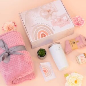 Get Well Soon Gifts for Women，Care Package Basket for Sick Friends After Surgery, Thinking of you Feel Better Self Care Sympathy Gifts Box with Blanket Coffee Tumbler for Women Friends