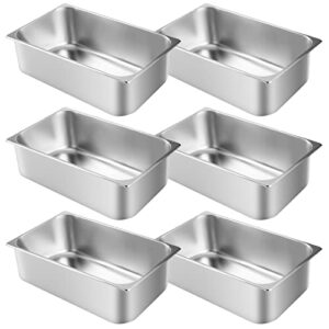 immerrot 6 inch deep full size hotel pans 21 gauge steam table pans anti-jamming commercial 18/8 stainless steam steamer evaporator pan for catering restaurant food storage 6 pack