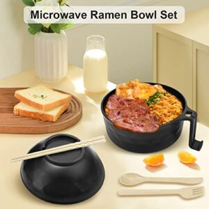 Anyfeel Microwave Ramen Bowl Set, Ramen Cooker with Chopsticks and Phone Holder, Dishwasher Safe Microwave Noodle Cooker for College Dorm Room Office Instant Cooking (Black)