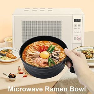 Anyfeel Microwave Ramen Bowl Set, Ramen Cooker with Chopsticks and Phone Holder, Dishwasher Safe Microwave Noodle Cooker for College Dorm Room Office Instant Cooking (Black)