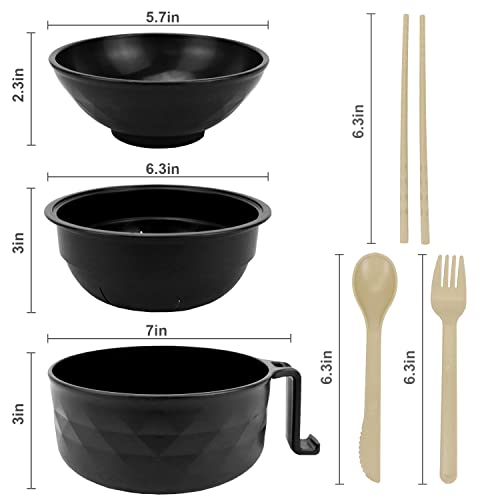 Anyfeel Microwave Ramen Bowl Set, Ramen Cooker with Chopsticks and Phone Holder, Dishwasher Safe Microwave Noodle Cooker for College Dorm Room Office Instant Cooking (Black)