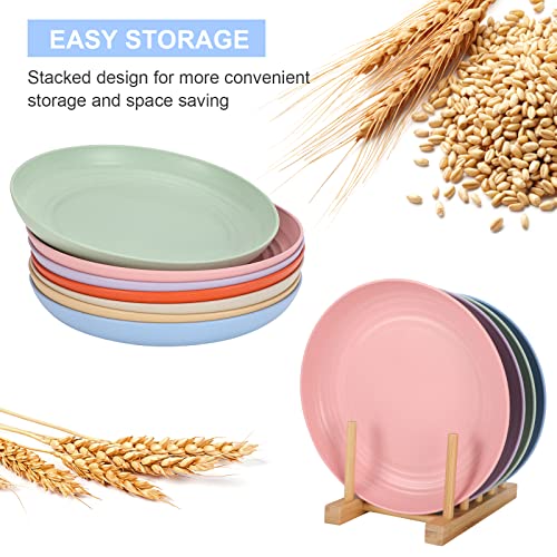 ZongXing Plastic Plates Reusable, 14 Pack 9 inch Wheat Straw Plates, Lightweight Unbreakable Dinner Plates Set, Healthy Cereal Dishes Dishwasher & Microwave Safe