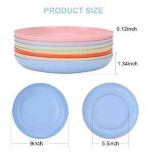 ZongXing Plastic Plates Reusable, 14 Pack 9 inch Wheat Straw Plates, Lightweight Unbreakable Dinner Plates Set, Healthy Cereal Dishes Dishwasher & Microwave Safe