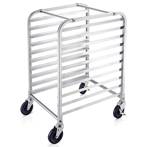 HARDURA Sheet Pan Rack,10 Tier Bun Pan Rack Commercial Bakery Rack with Wheels, Aluminum Racking NSF Listed Cooling Trolley for Kitchen, 20"x26"x38"H