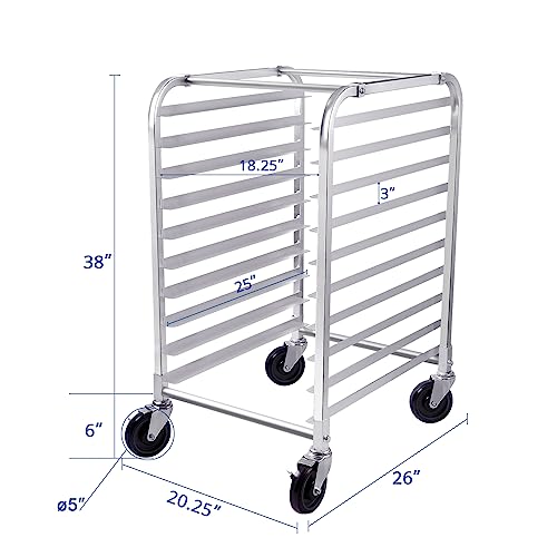 HARDURA Sheet Pan Rack,10 Tier Bun Pan Rack Commercial Bakery Rack with Wheels, Aluminum Racking NSF Listed Cooling Trolley for Kitchen, 20"x26"x38"H